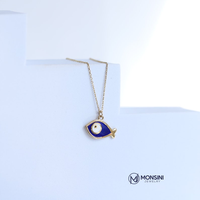 14K Gold Enamel Fish Pendant Necklace, Good Luck Charm - Etsy