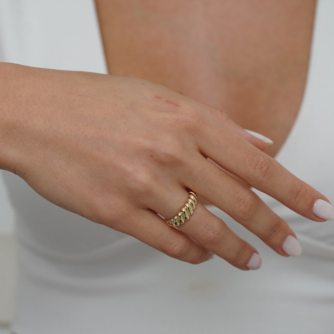 14K Gold Croissant Dome Ring, Chunky Signet Band - Etsy