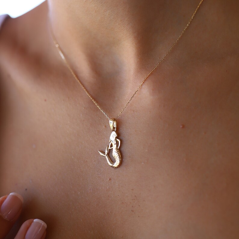 14K Solid Real Yellow Gold Mermaid Pendant Brilliant Surface | Etsy
