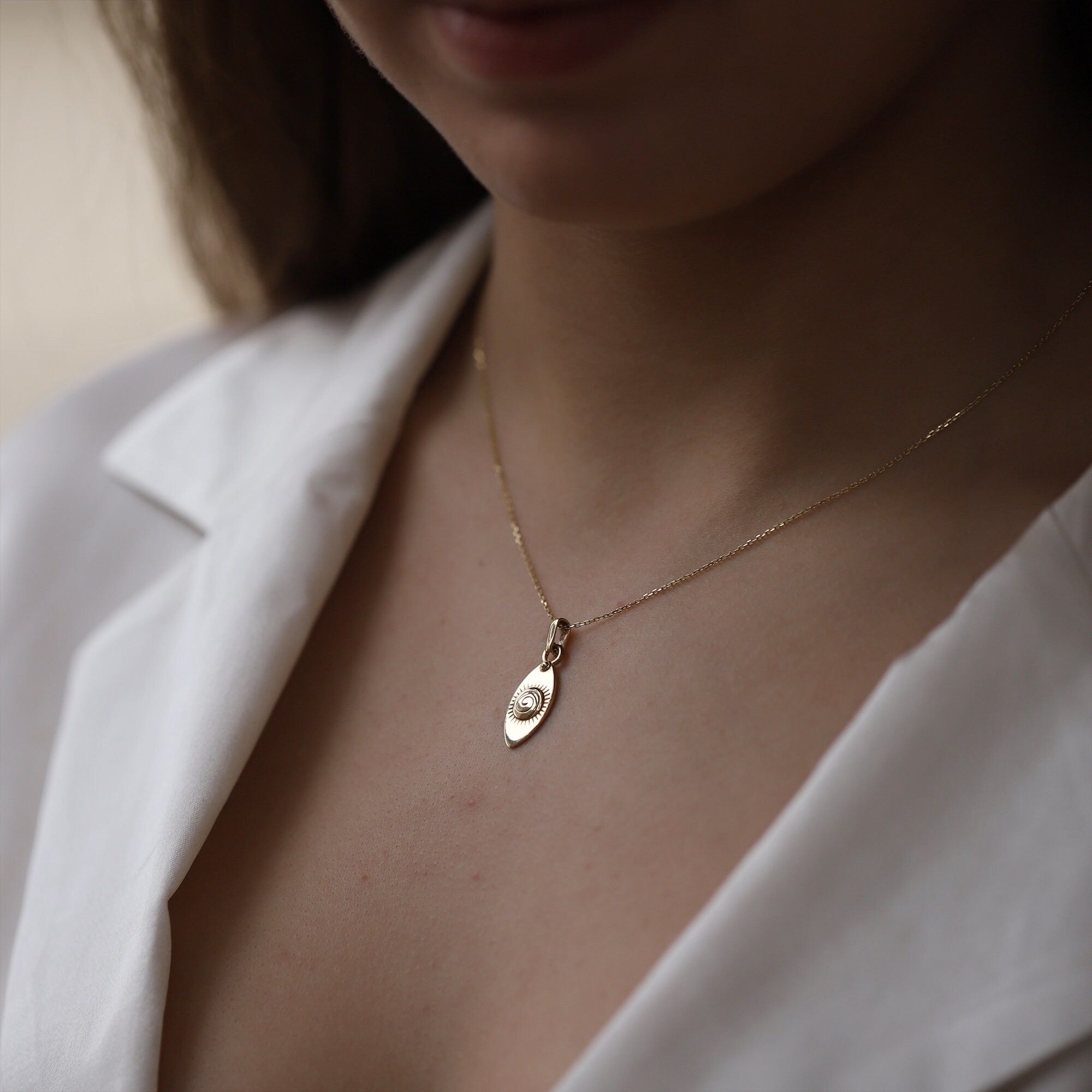 14k Solid Gold Evil Eye Pendant Necklace, Vintage Good Luck Charm - Etsy