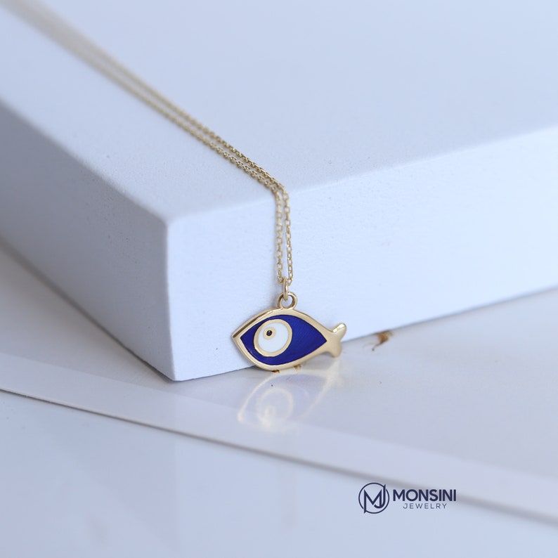 14K Gold Enamel Fish Pendant Necklace, Good Luck Charm - Etsy