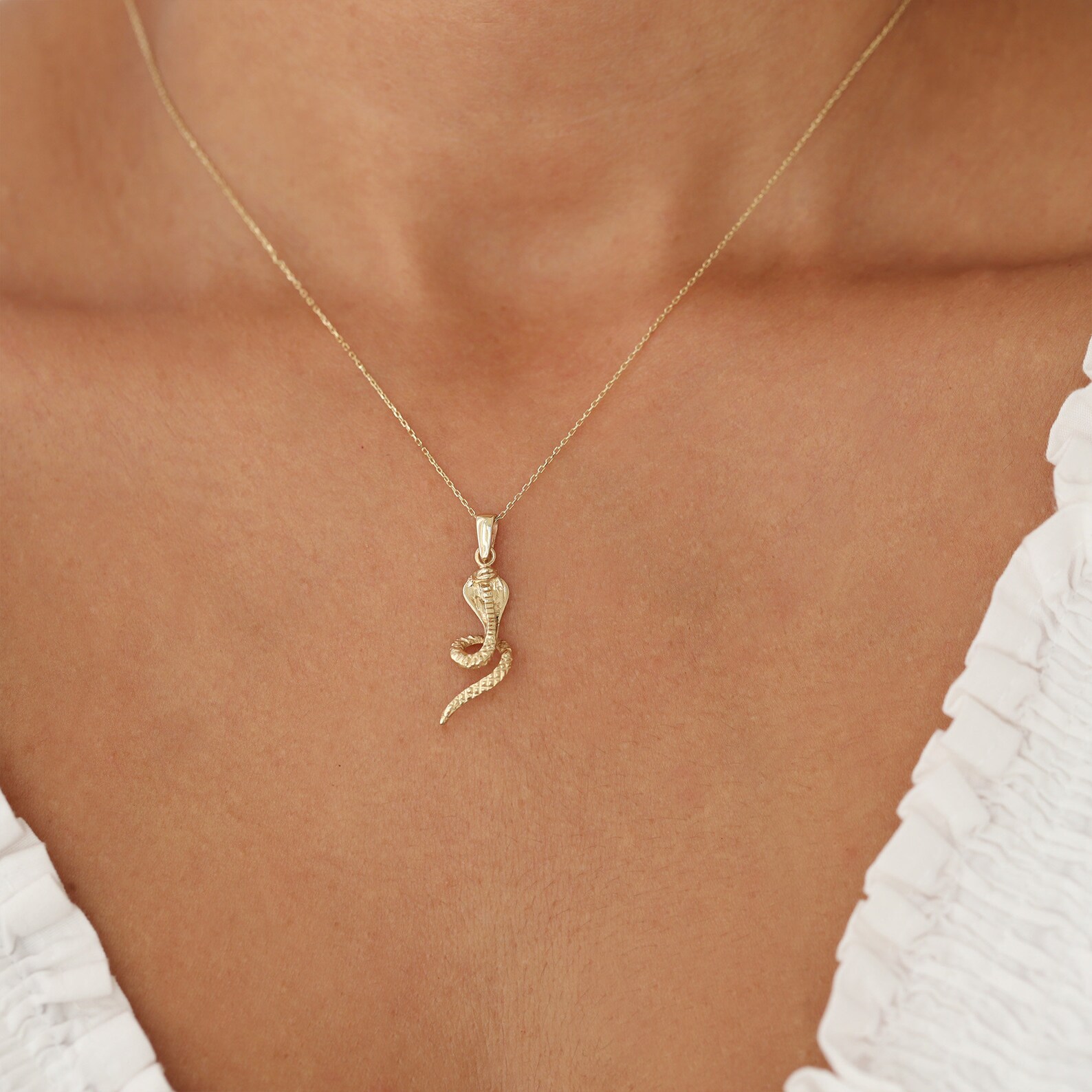 14K Solid Gold Cobra Snake Pendant Minimalist Special Design | Etsy