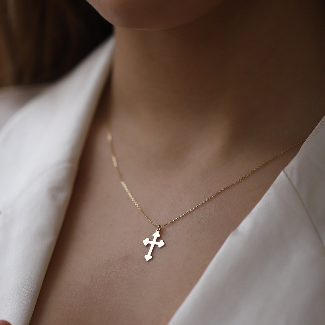 14K Gold Cross Laser Cut Plate Necklace Religious Pendant Special ...