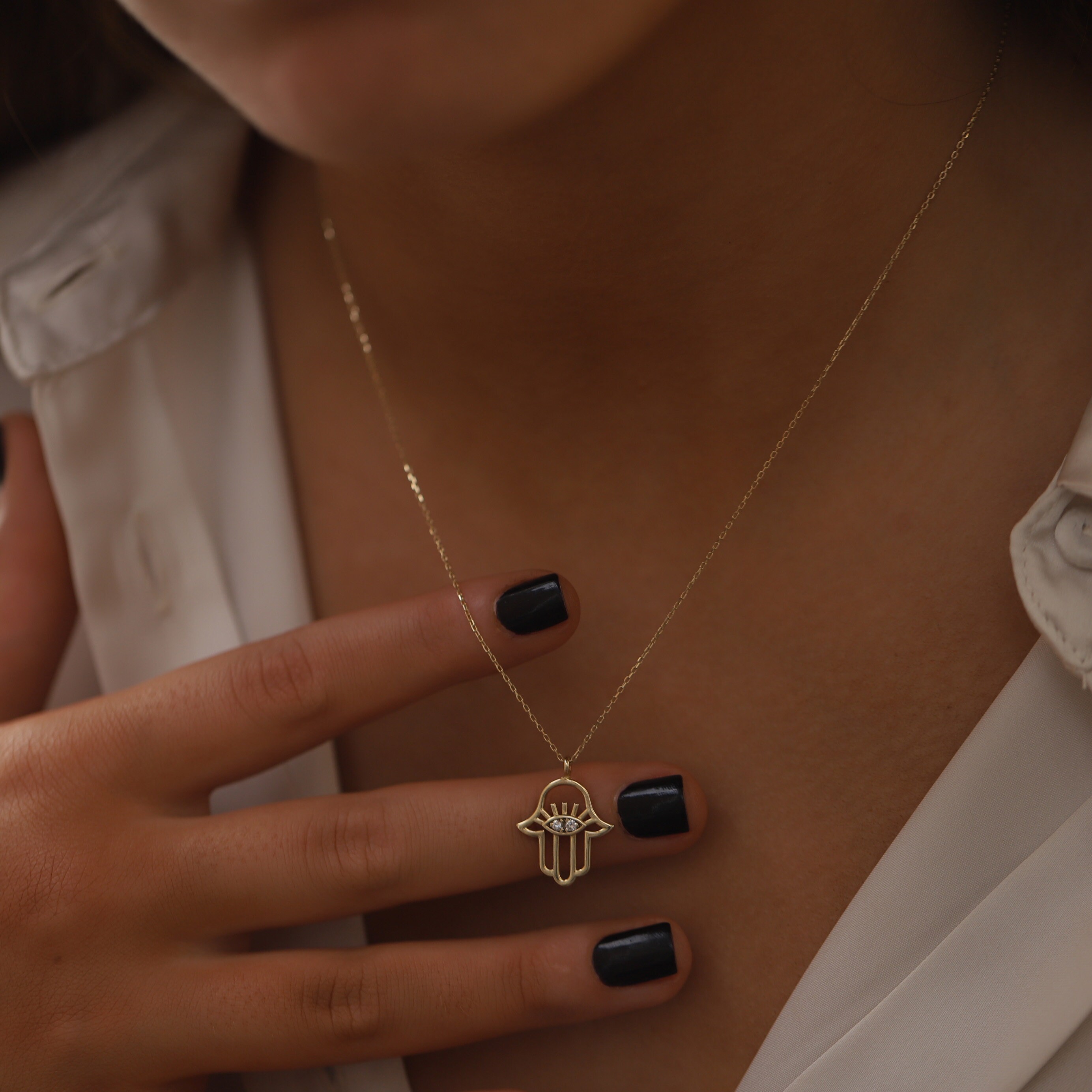 14k Solid Gold Diamond 0.7 Ct Necklace Gift For Women Hamsa | Etsy