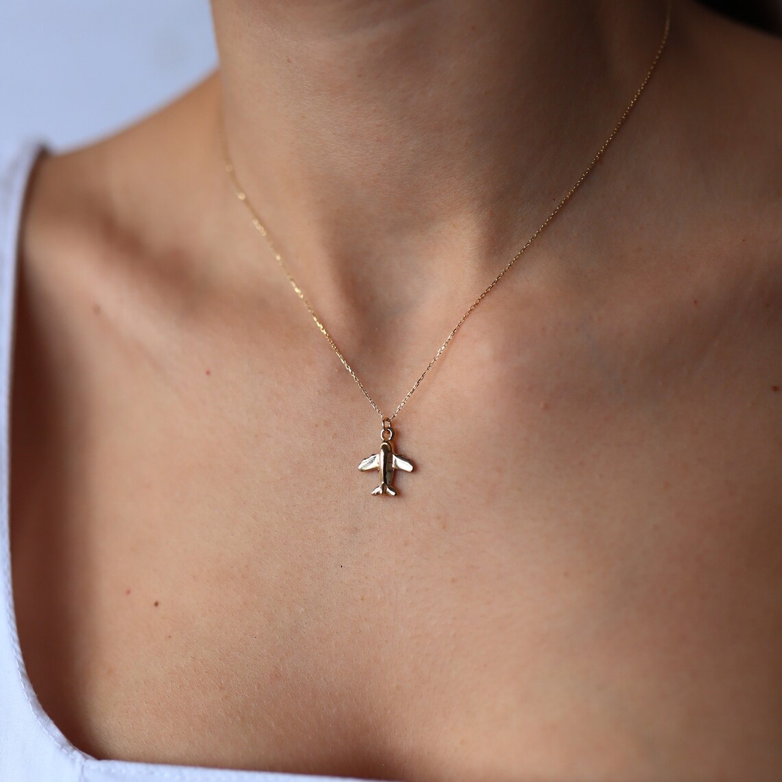 14K Real Solid Gold Journey Fly Airplane Pendant Charm | Etsy