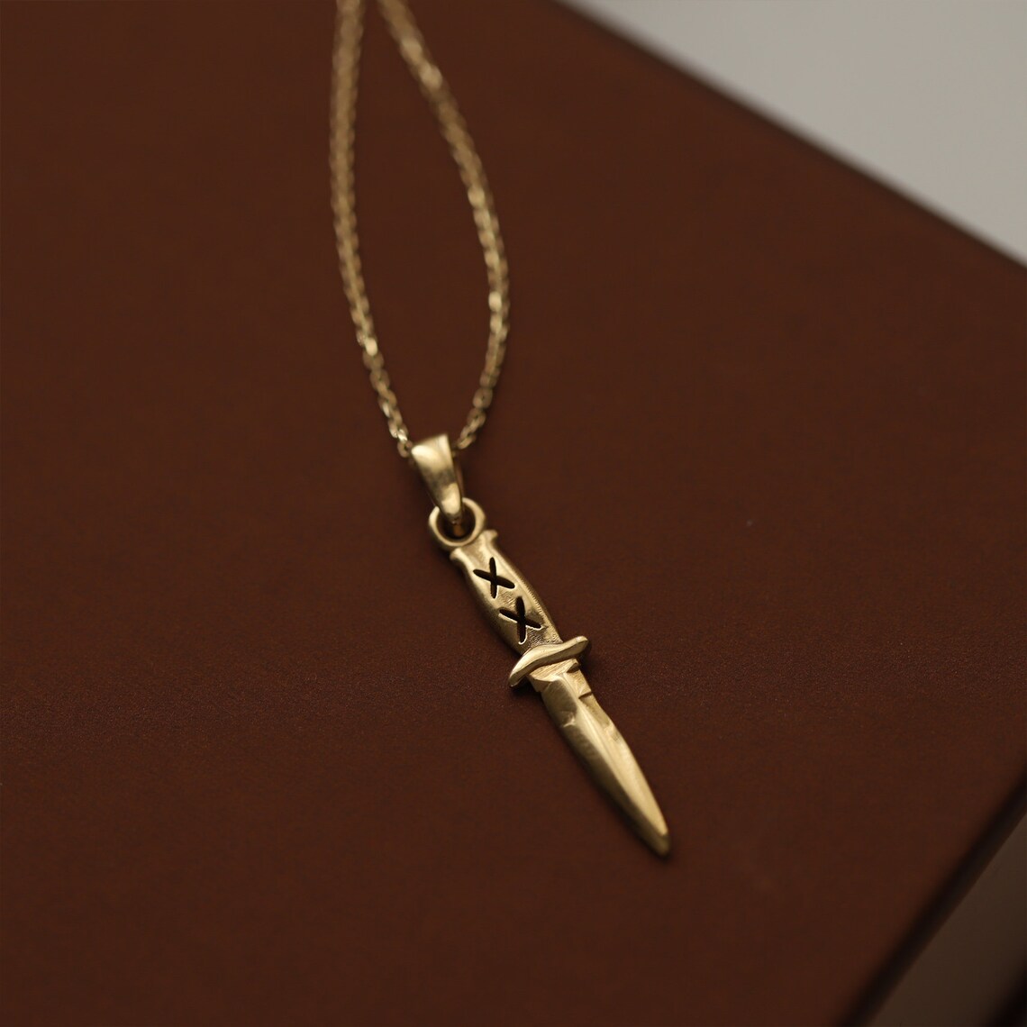 14k Solid Gold Pocket Knife Sword Shield Chain Pendant - Etsy