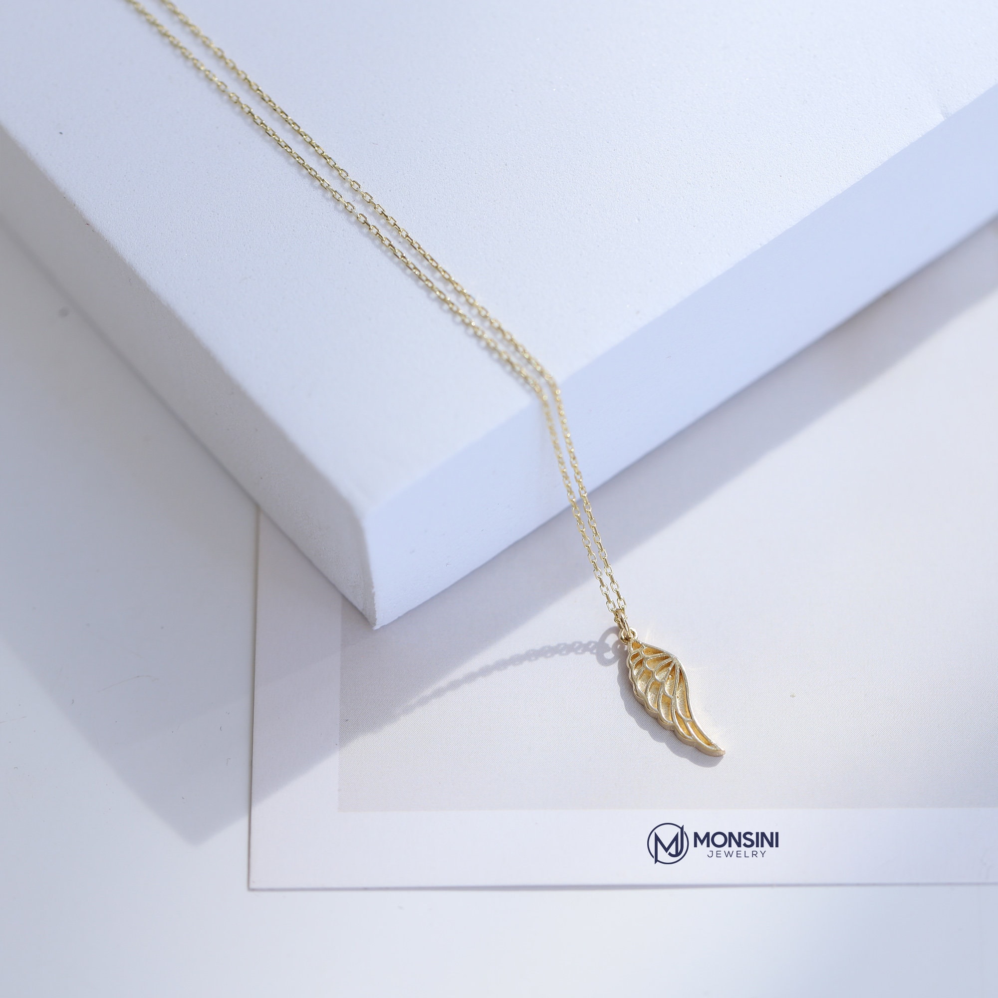 14k Real Solid Gold Angel Wing Charm Chain Necklace Good Luck - Etsy