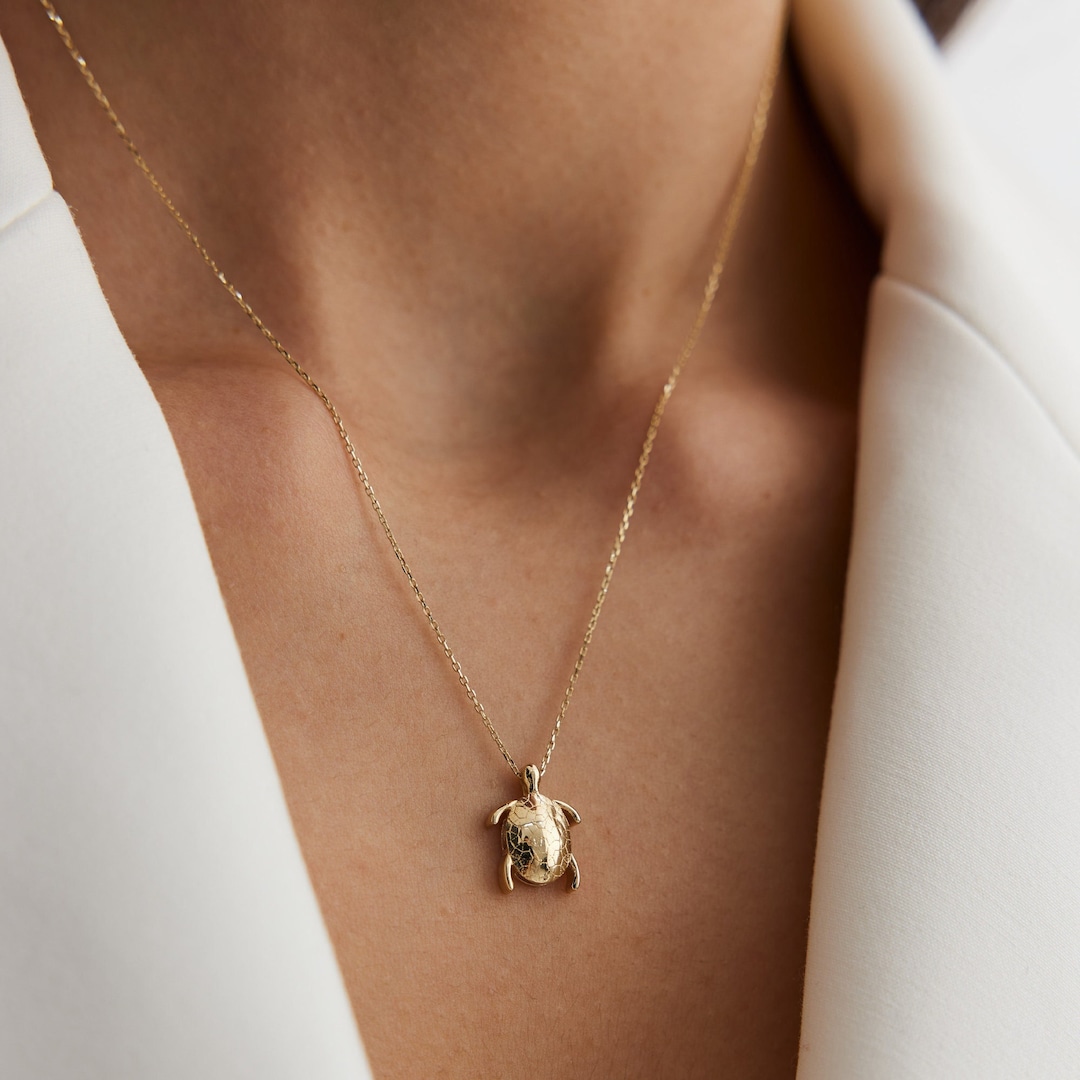14K Gold Tortoise Necklace /animal Turtle Necklace Charm Pendants Gift ...