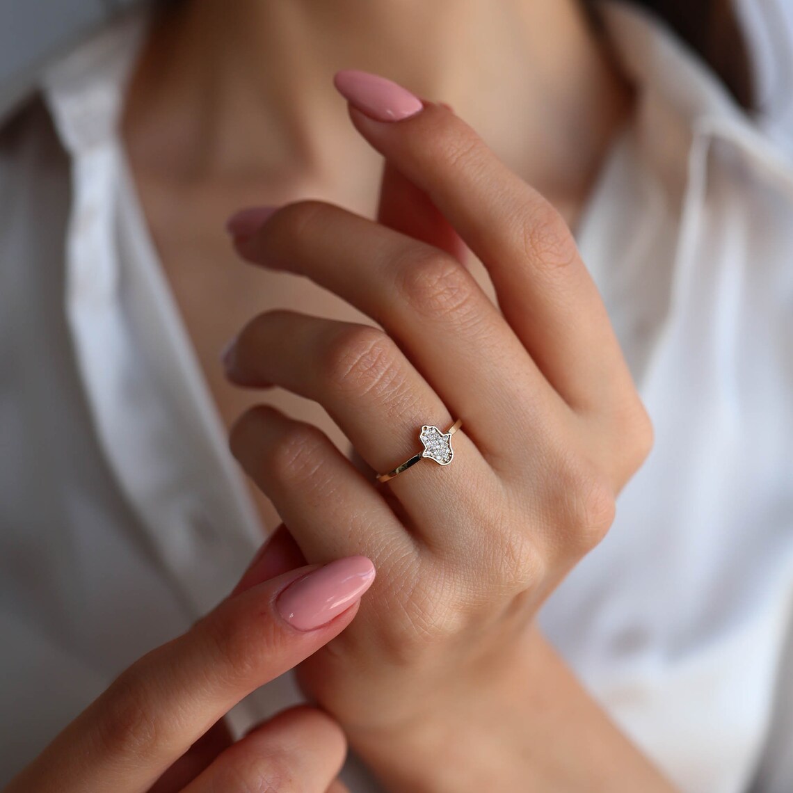 14K Real Solid Gold Original Diamond Stones 0.7ct Hand of | Etsy