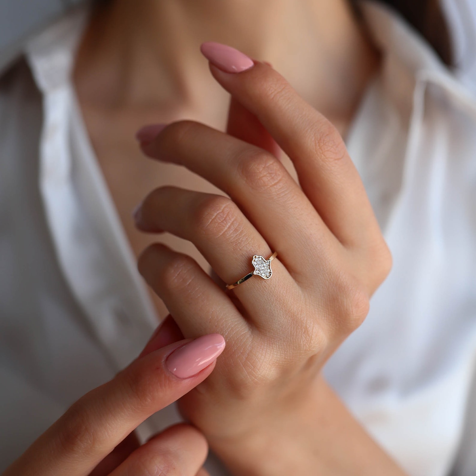 14K Real Solid Gold Original Diamond Stones 0.7ct Hand of - Etsy