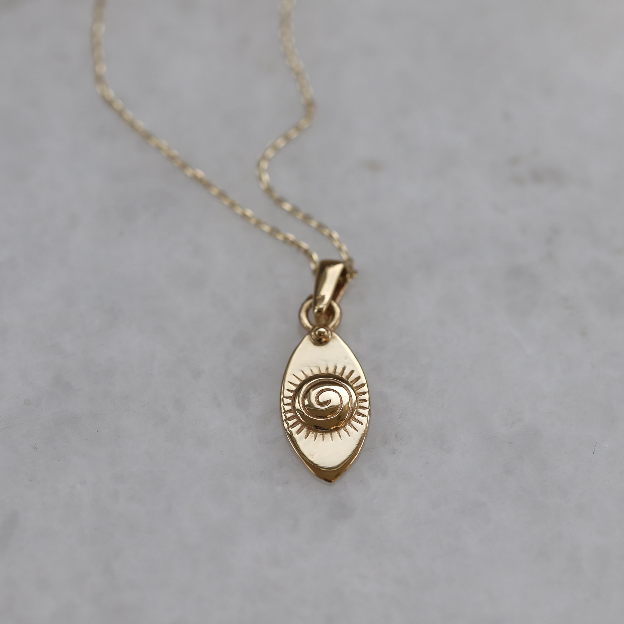 14k Solid Gold Evil Eye Pendant Necklace, Vintage Good Luck Charm - Etsy