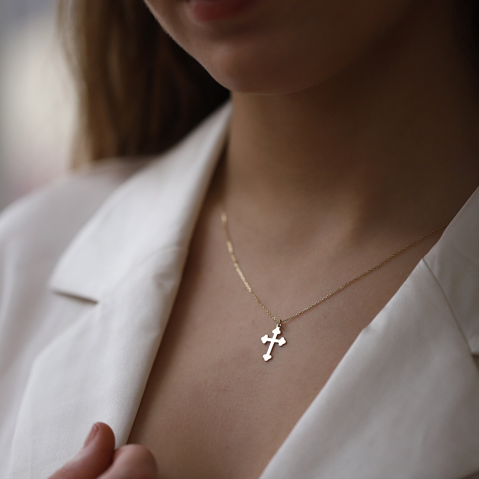 14K Gold Cross Laser Cut Plate Necklace Religious Pendant Special ...