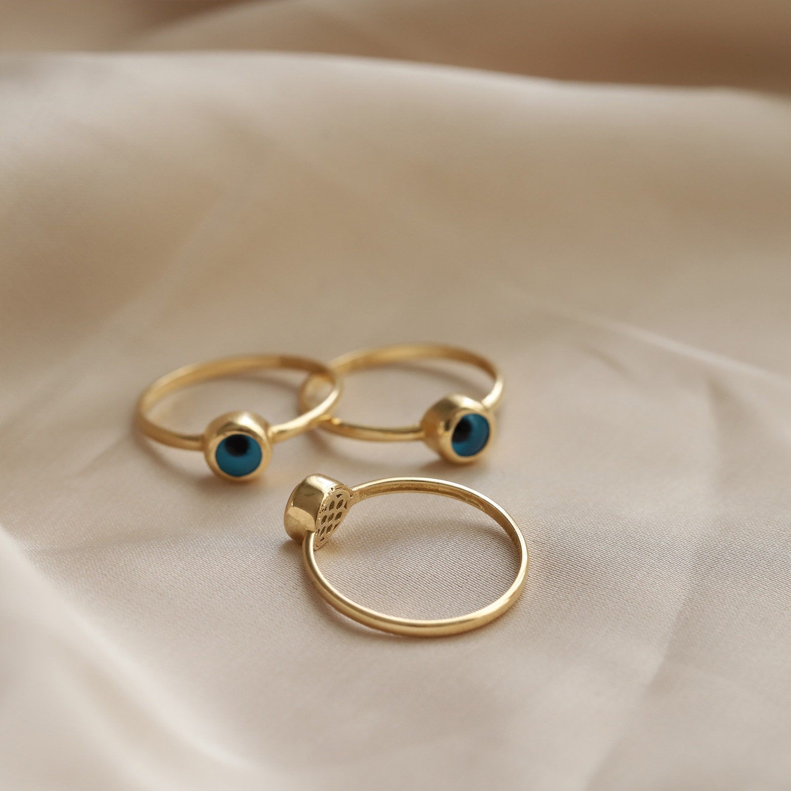 14K Gold Evil Eye Ring, Handmade Minimalist Jewelry - Etsy
