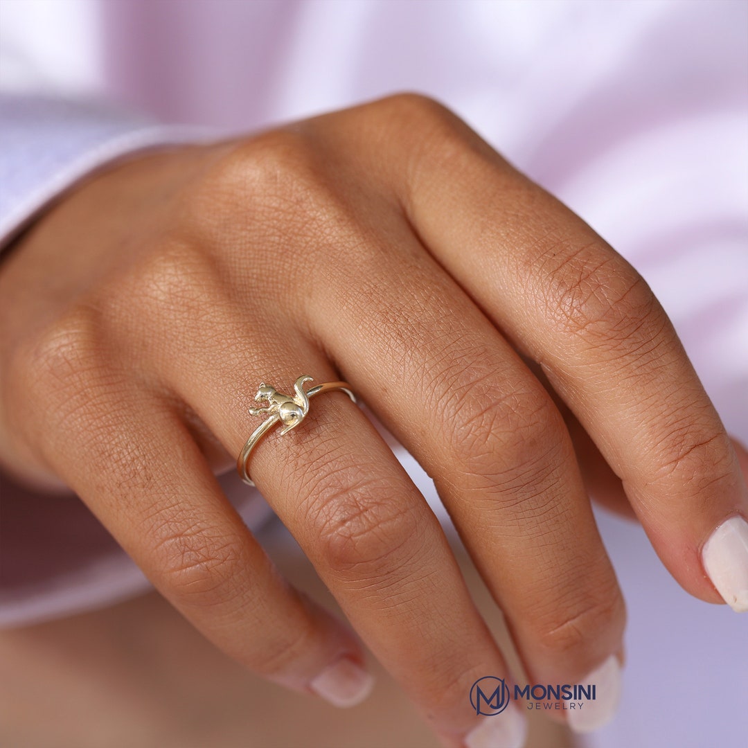 Squirrel Chain Ring 14K Real Solid Gold Animal Figure ,minimalist ...