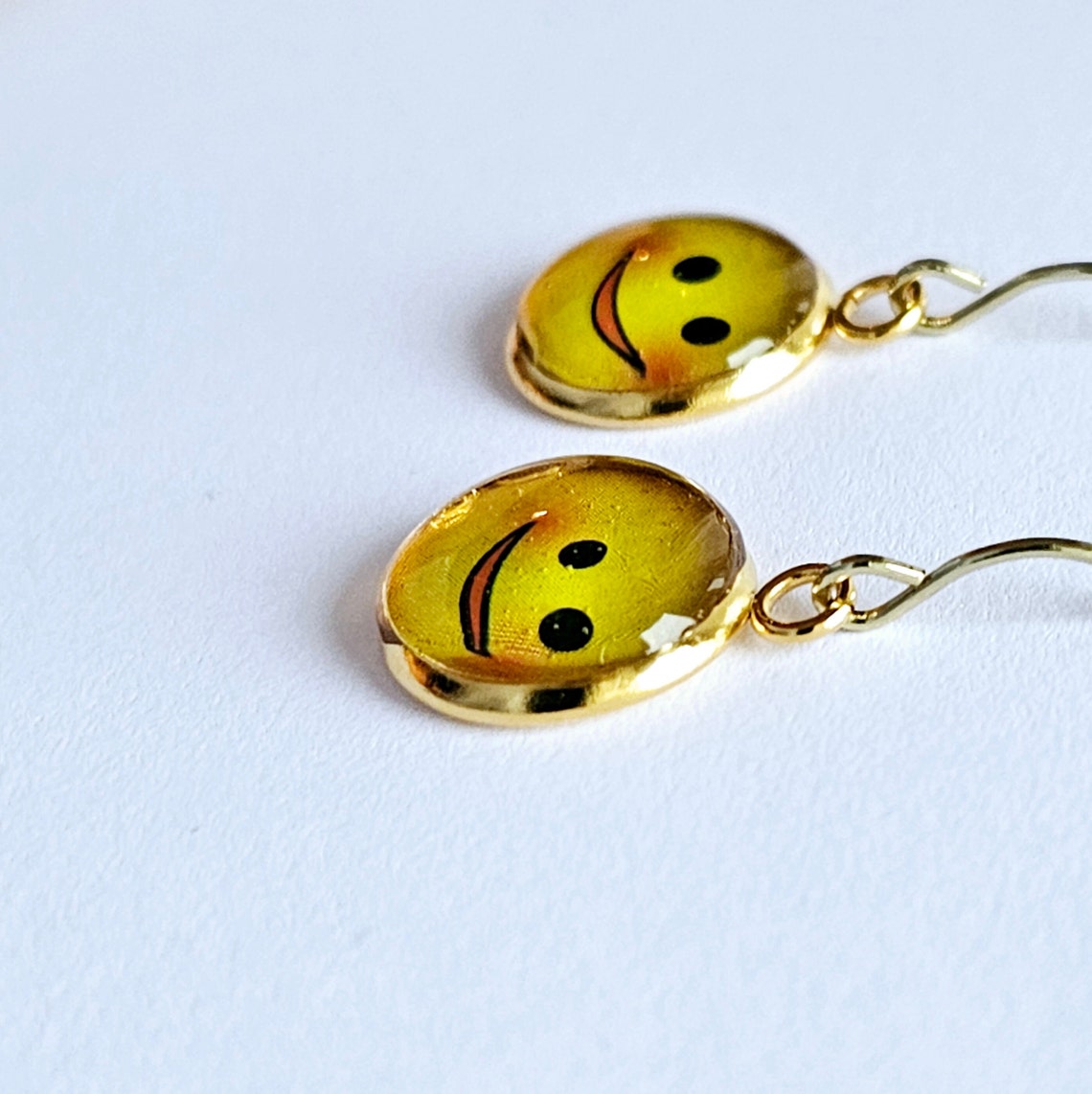 Emoji Earrings Fun Earrings Smiley Face Real 18k Gold Plated Jewellery ...