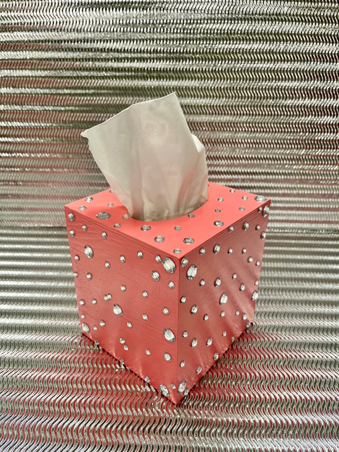 Pink & Silver Bling Tissue Box Cover- Pink- Office Decor- Custom- Desk ...