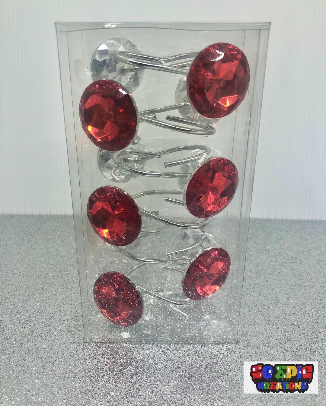 Red Crystal Shower Curtain Hooks- Shower Curtains- Hooks- Bathroom ...