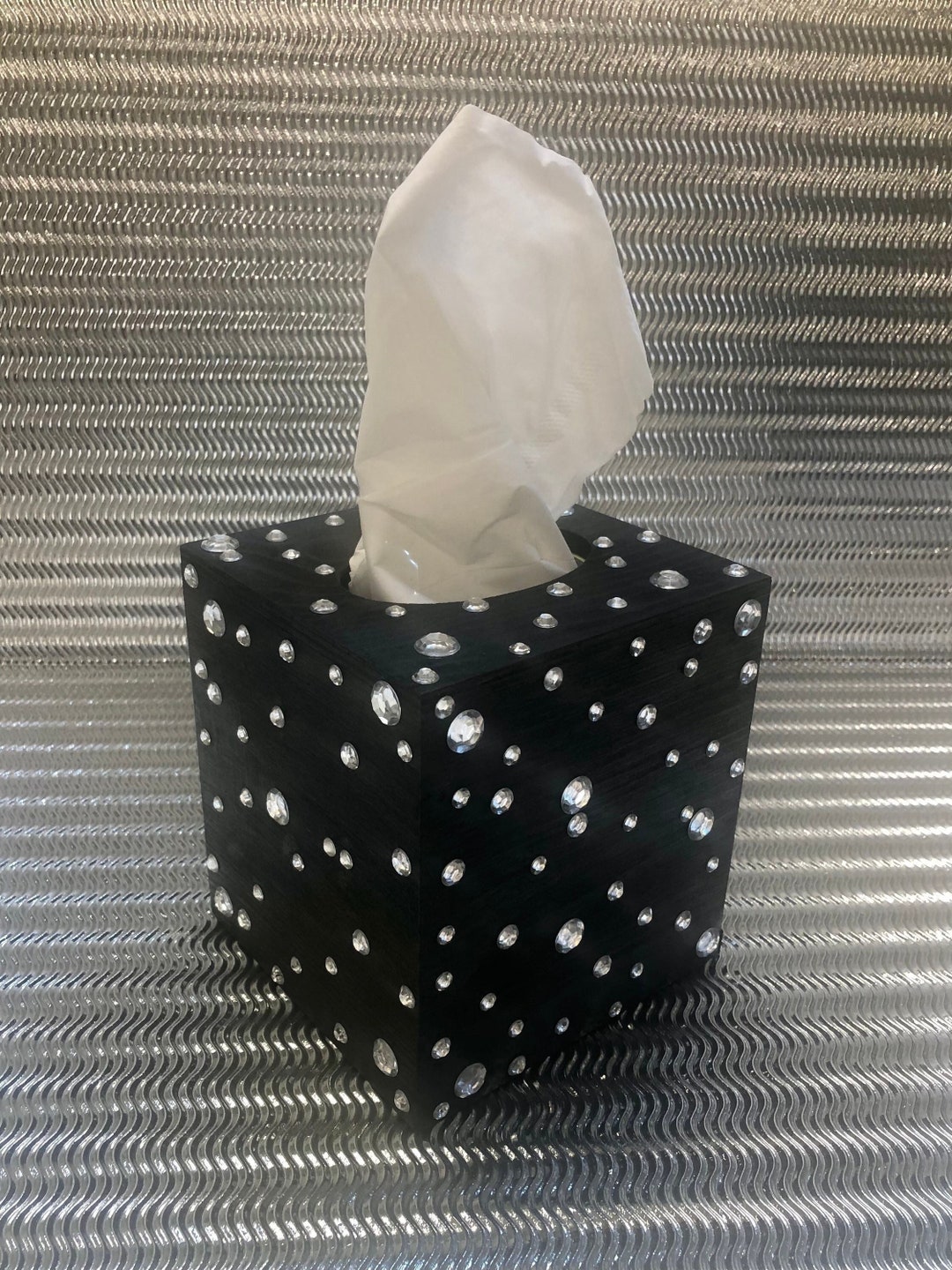 Black & Silver Bling Tissue Box Cover- Custom- Bathroom Decor- Desk ...