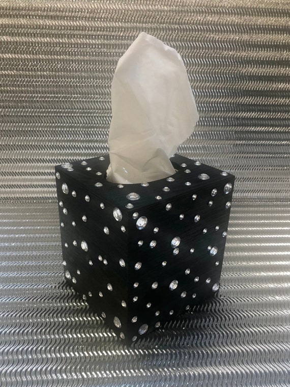 Black & Silver Bling Tissue Box Cover Custom Bathroom Decor - Etsy