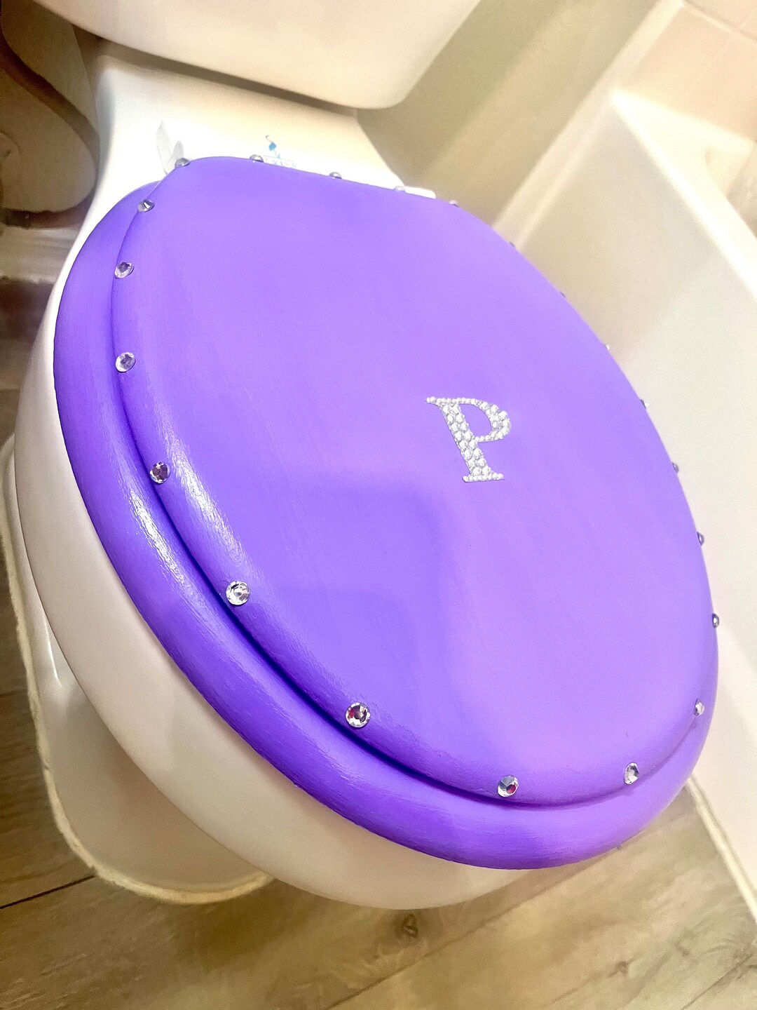 Personalized Name Toilet Seat- Purple & Silver Hand Painted Toilet Seat ...