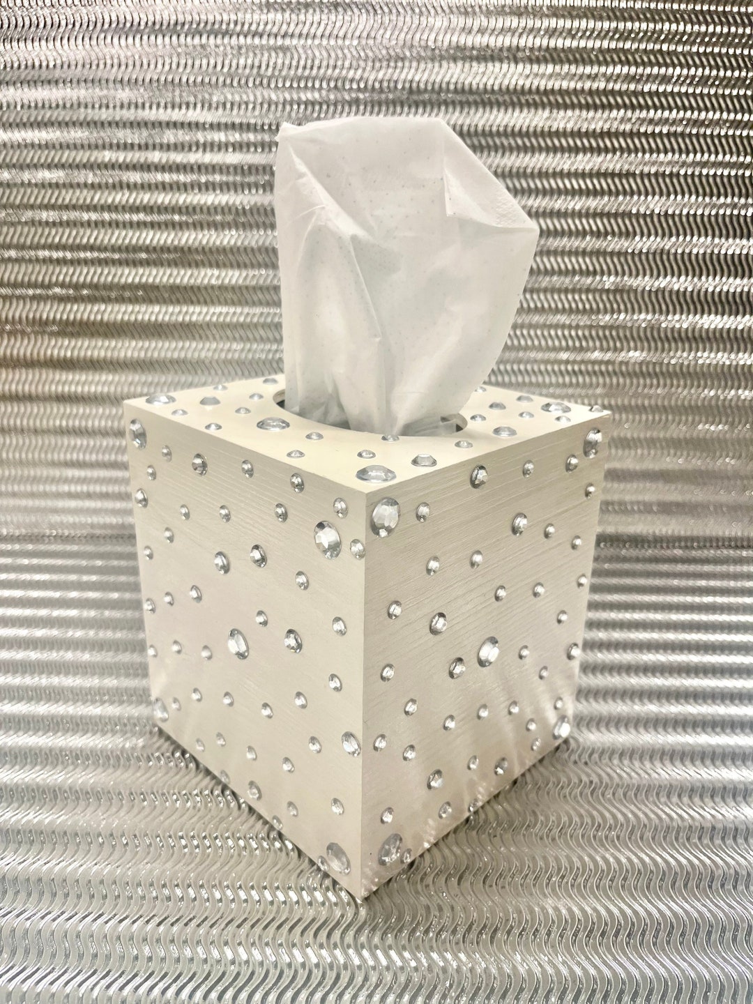 White & Silver Bling Tissue Box Cover- Desk Decor- Wedding Decor ...
