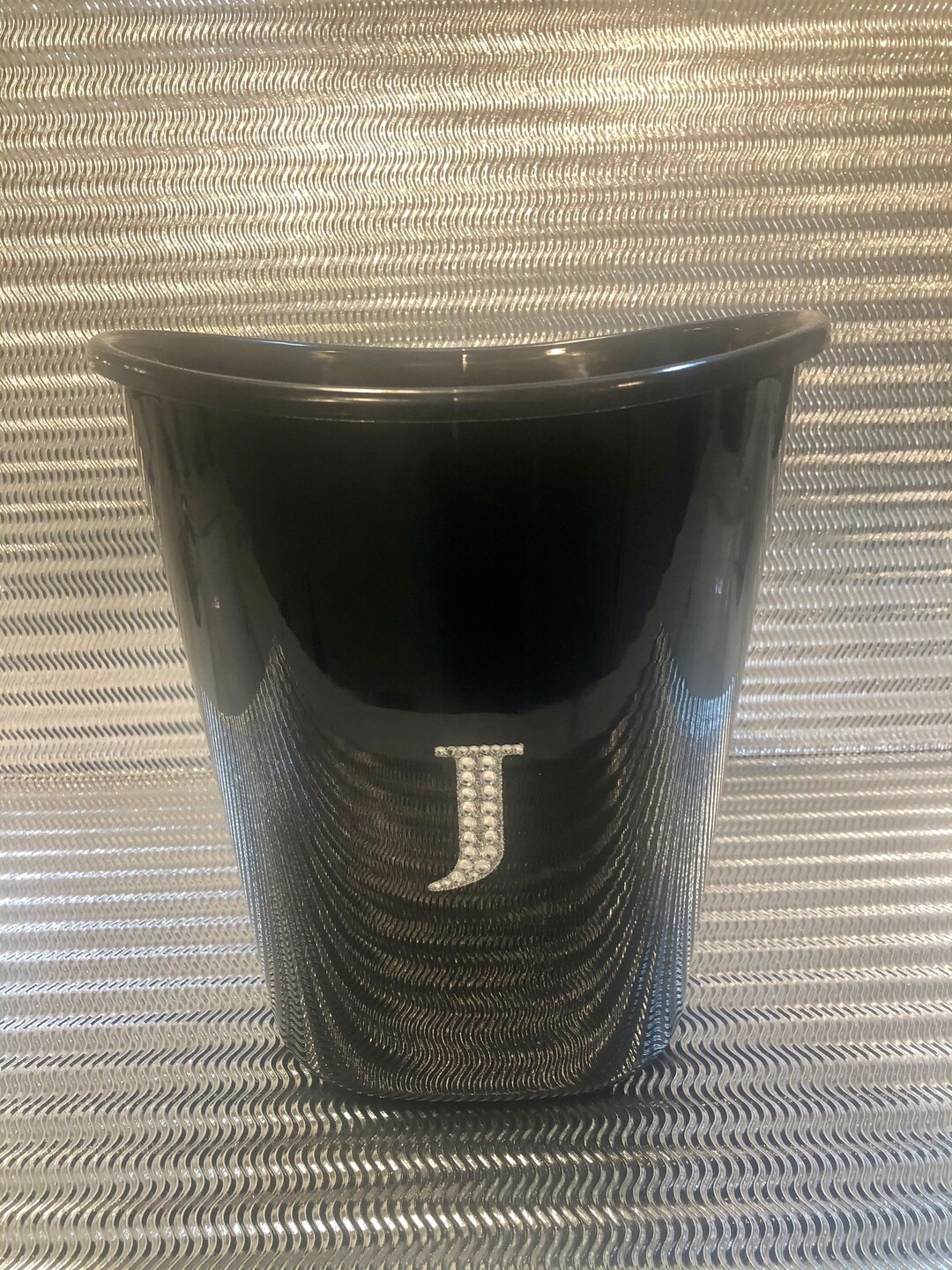 Personalized Name Trash Can- Black & Silver Initial Custom Trash Can ...