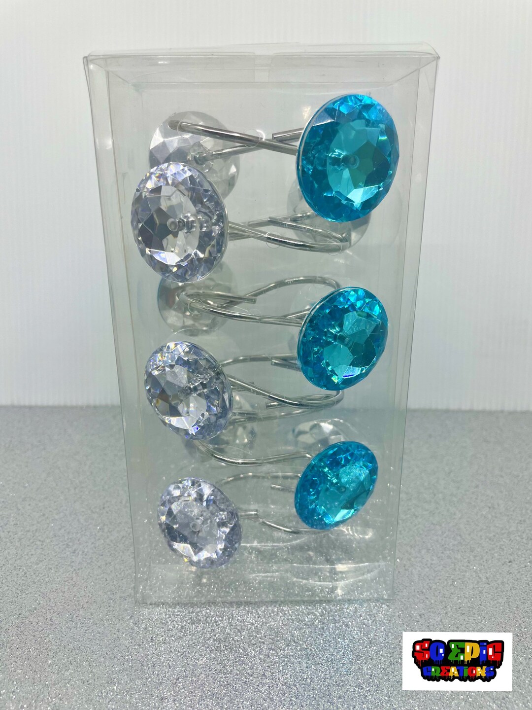 Silver and Turquoise Crystal Shower Curtain Hooks- Shower Curtains ...