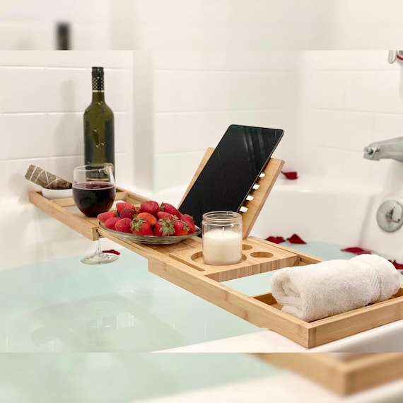 Bamboo Bathtub Tray Bathtub Caddy Adjustable Gifts for Her Bath Tray Wedding Gifts Girlfriend Gift Housewarming Gift Spa Gift Set Etsy