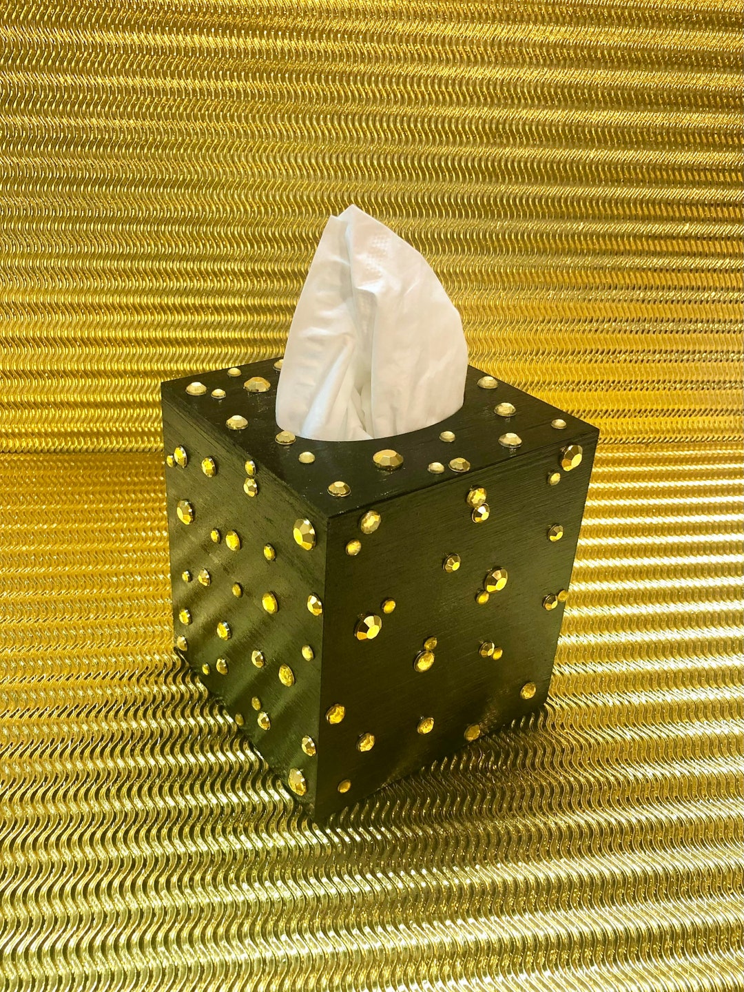 Black & Gold Rhinestones Tissue Box Cover- Desk Decor- Office Decor ...