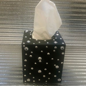 Black & Silver Bling Tissue Box Cover- Custom- Bathroom Decor- Desk ...