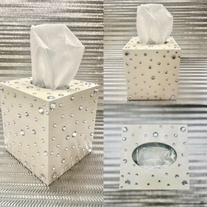White & Silver Bling Tissue Box Cover- Desk Decor- Wedding Decor ...