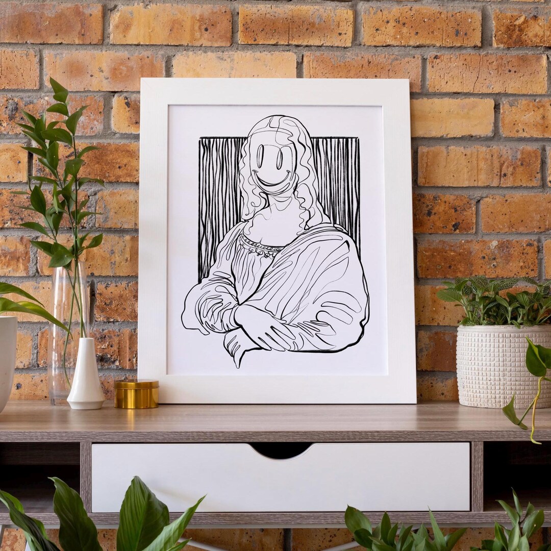 Smiley Mona Lisa Original Artwork | DIGITAL DOWNLOAD | Charcoal Texture ...