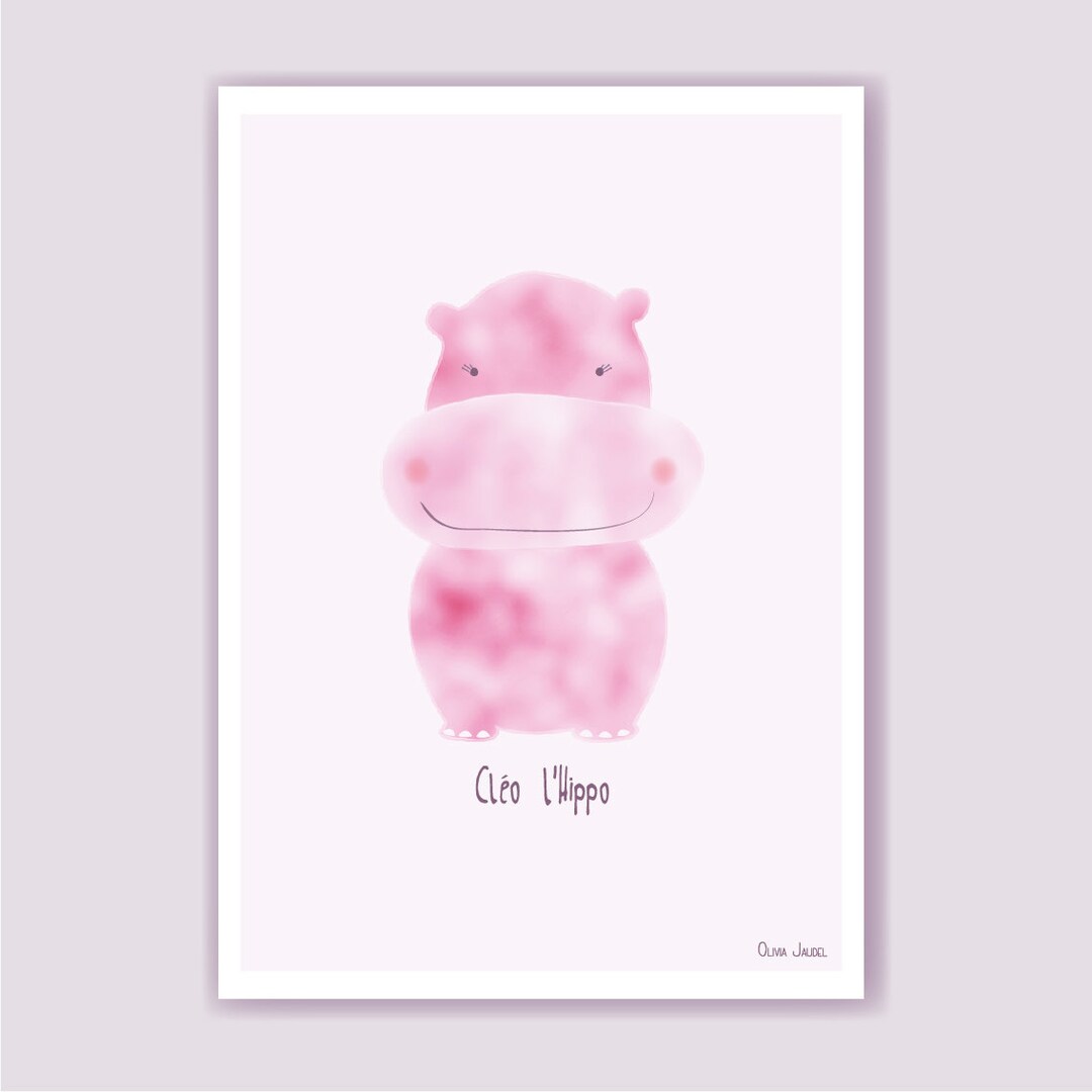 A3 and A4 POSTER PINK HIPPO - Etsy