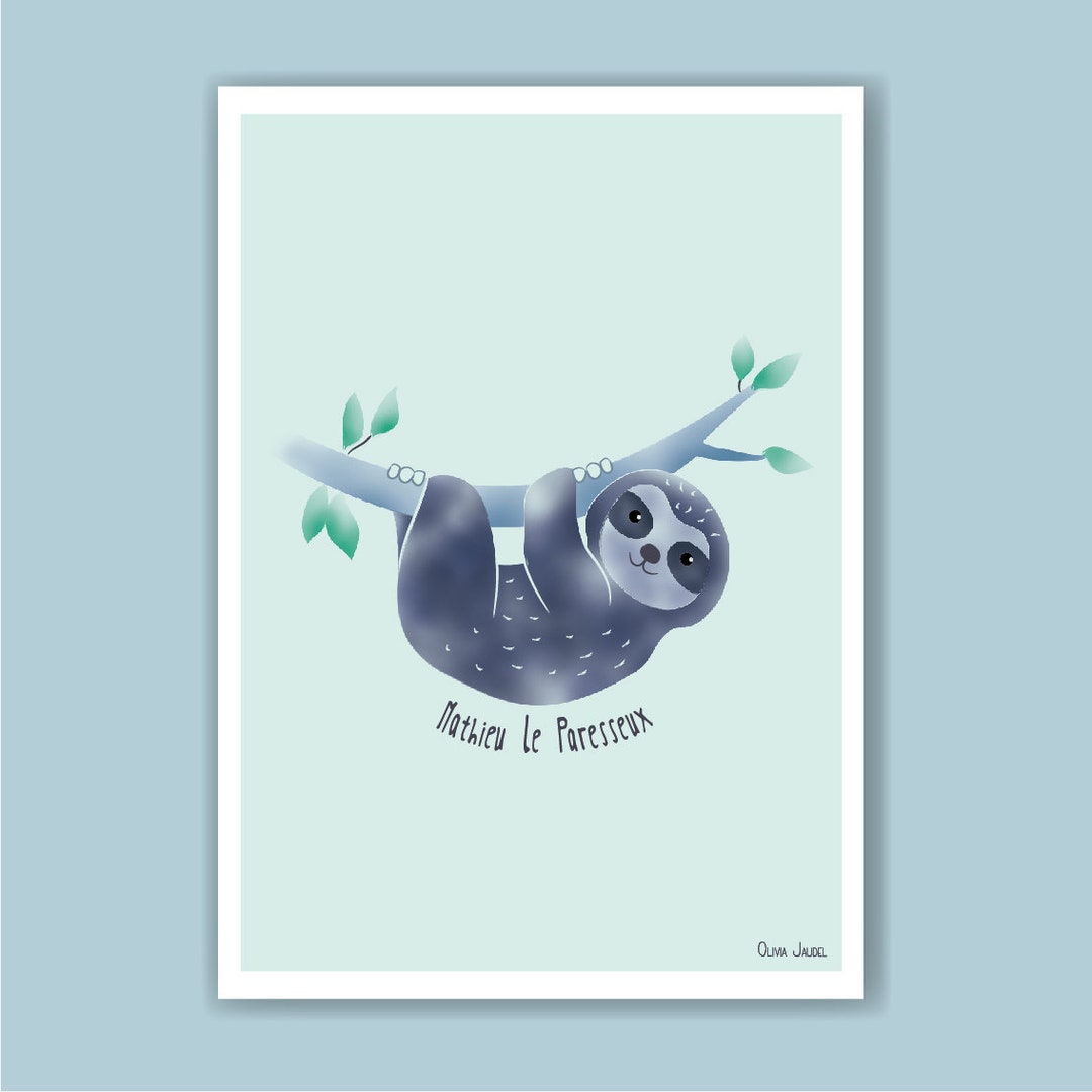 POSTER A3 and A4 BLUE SLOTH - Etsy