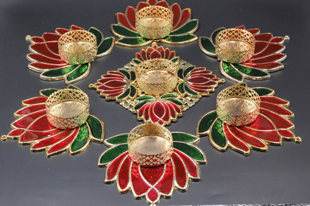 Lotus Rangoli Set Diwali| Minakari Tealight Candle Holders | Diwali ...