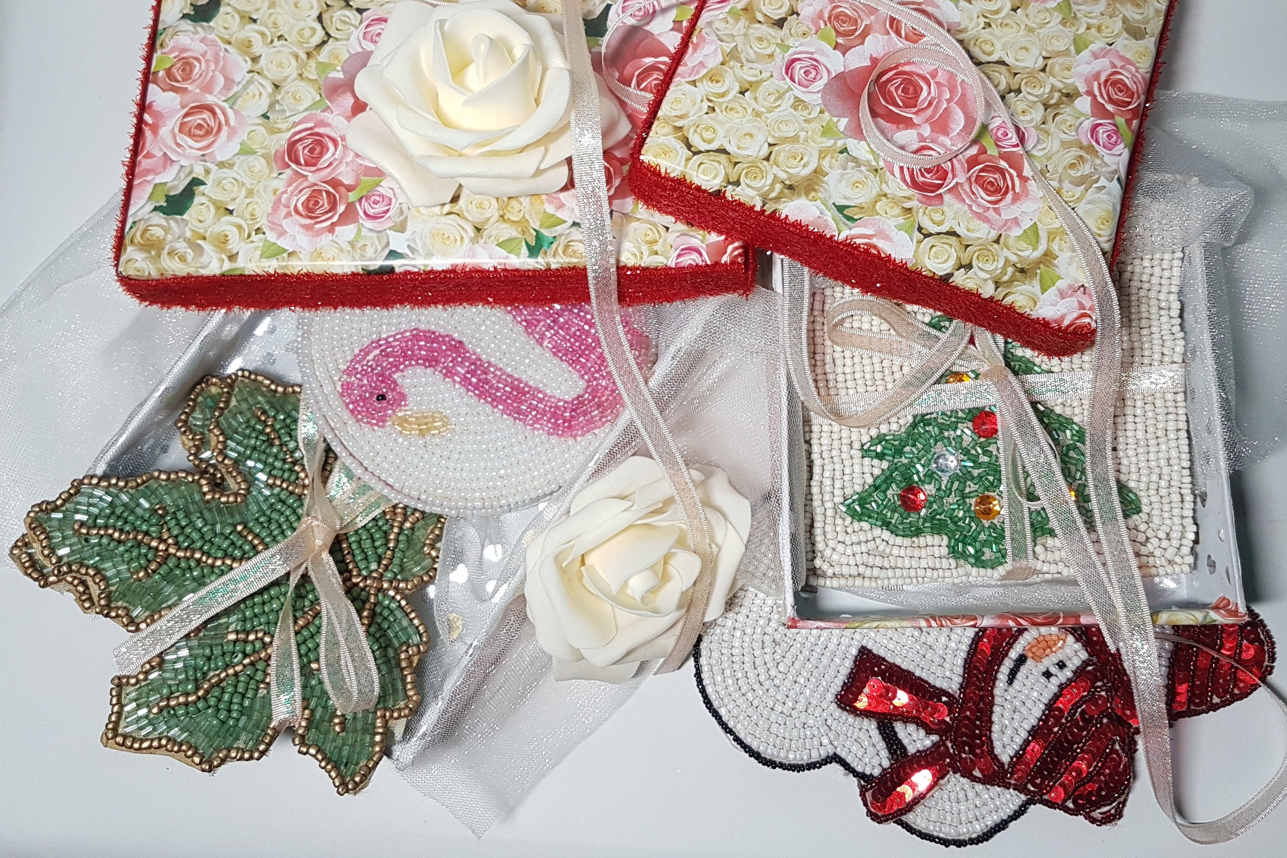 Beaded Coasters Christmas 4 Pc. Decorations Luxury Table - Etsy