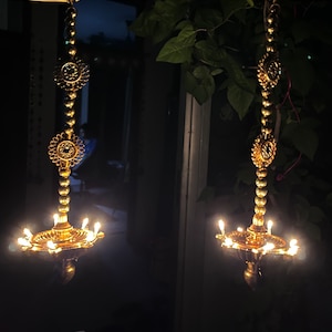 Pair of Golden Hanging Electric Diya Lamp Mandir Decor Vilakku Mandir ...