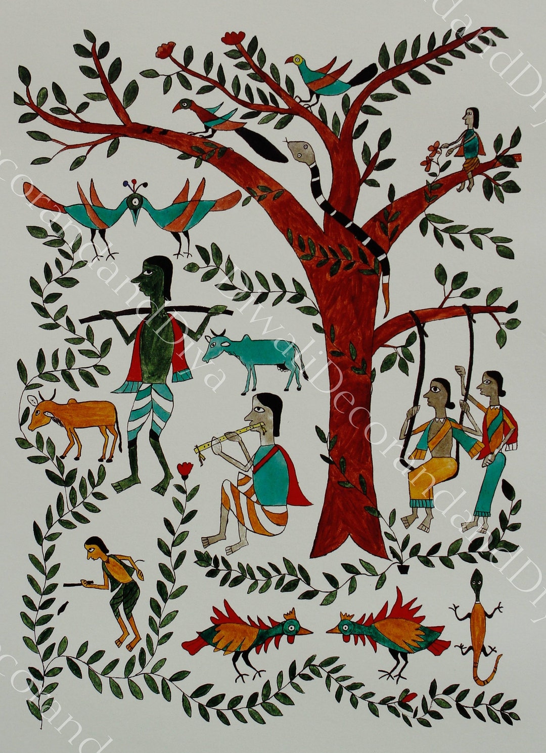 India Folk Art/santhal Art Tree of Life/india Art Print/painting/india ...