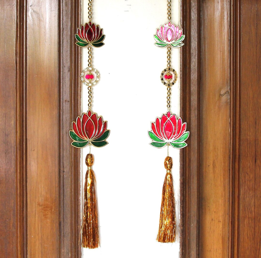 Lotus Hanging Toran Pair | Wall Hanging Decoration | Handmade | Diwali ...
