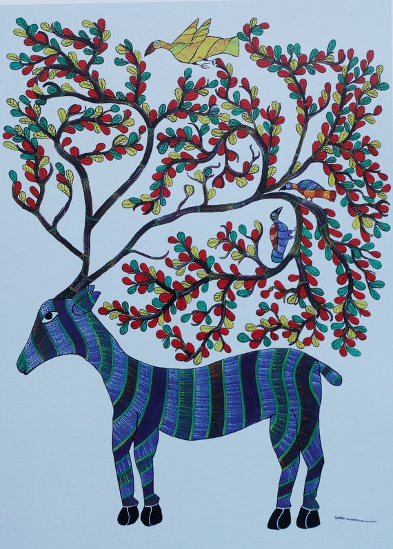 Gond Art Painting the All Giving Tree of Life/india Folk - Etsy