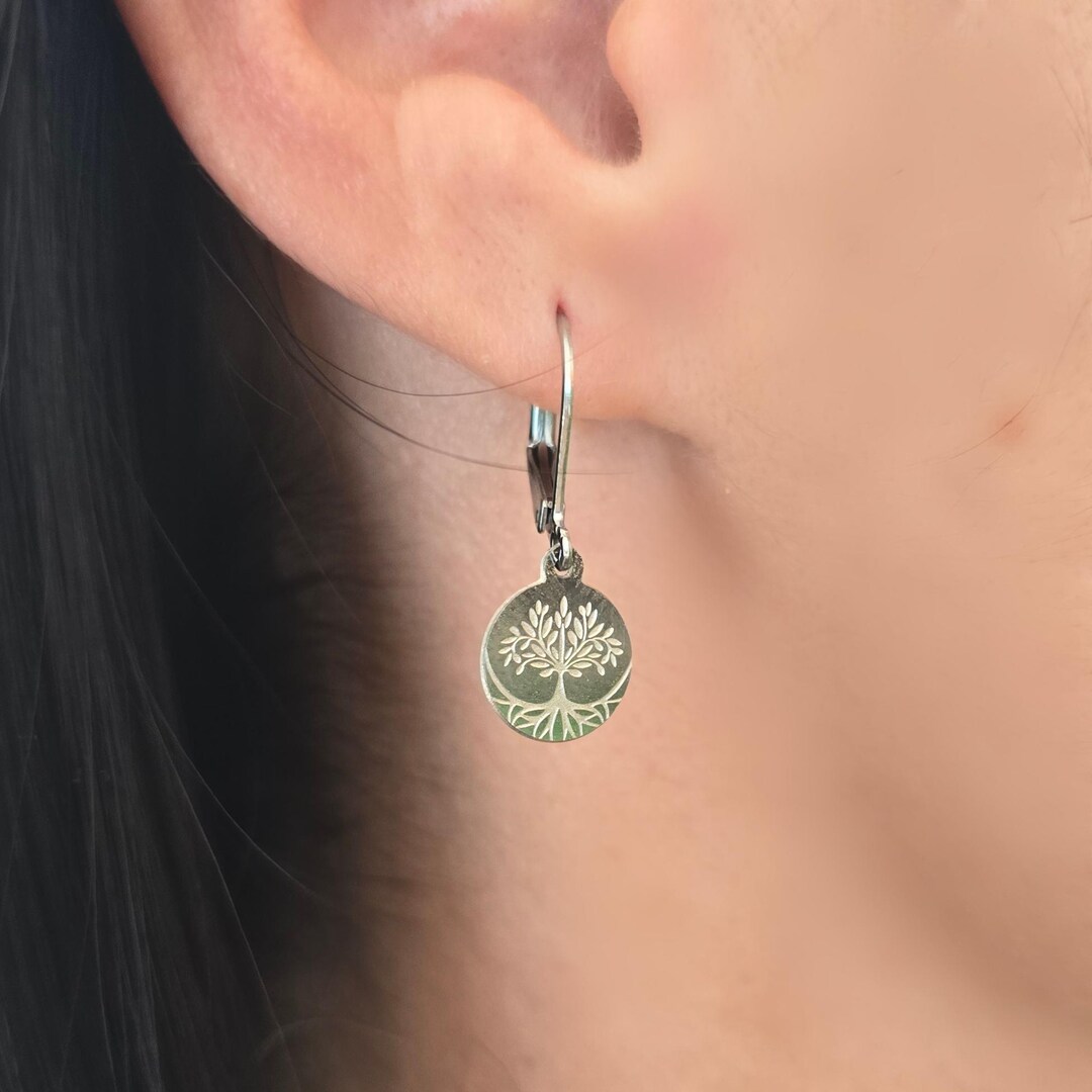 Tree of Life Earrings , Tiny Hoop Earrings, Small Hoop Earrings, Tree ...