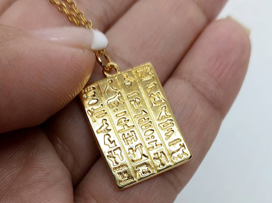 Egyptian Necklace, Gold Necklace Gold Hieroglyphics Necklace ,egyptian ...