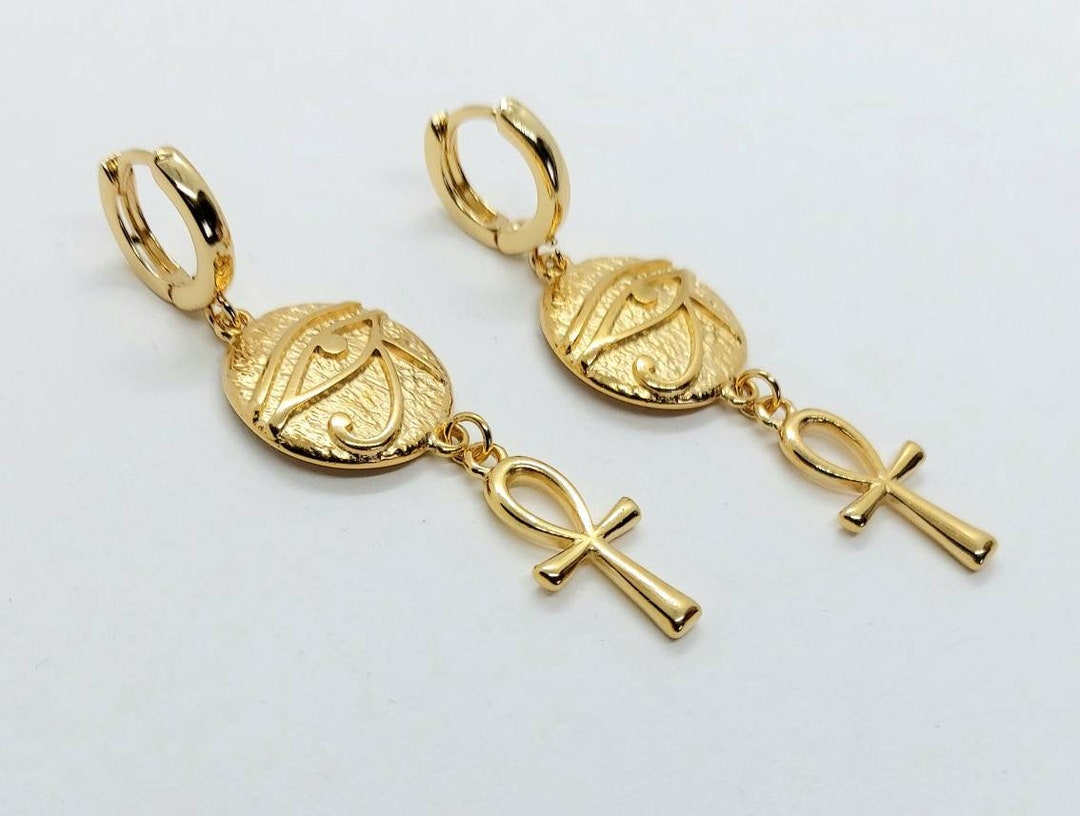 Ankh and Eye of Ra Earrings, Ankh Hoop Earrings, Egyptian Earrings ...
