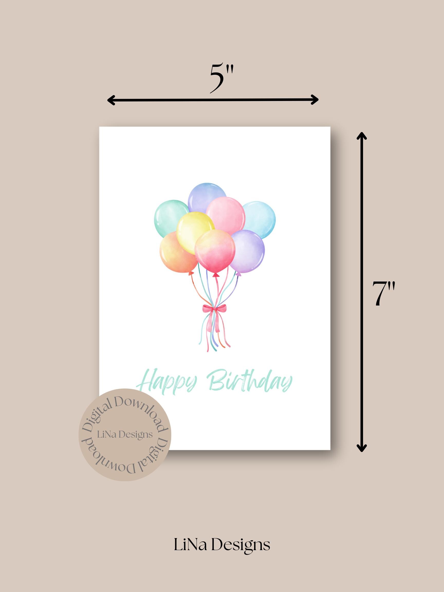 Printable Birthday Card, Happy Birthday, Cute Balloon Card, Green ...