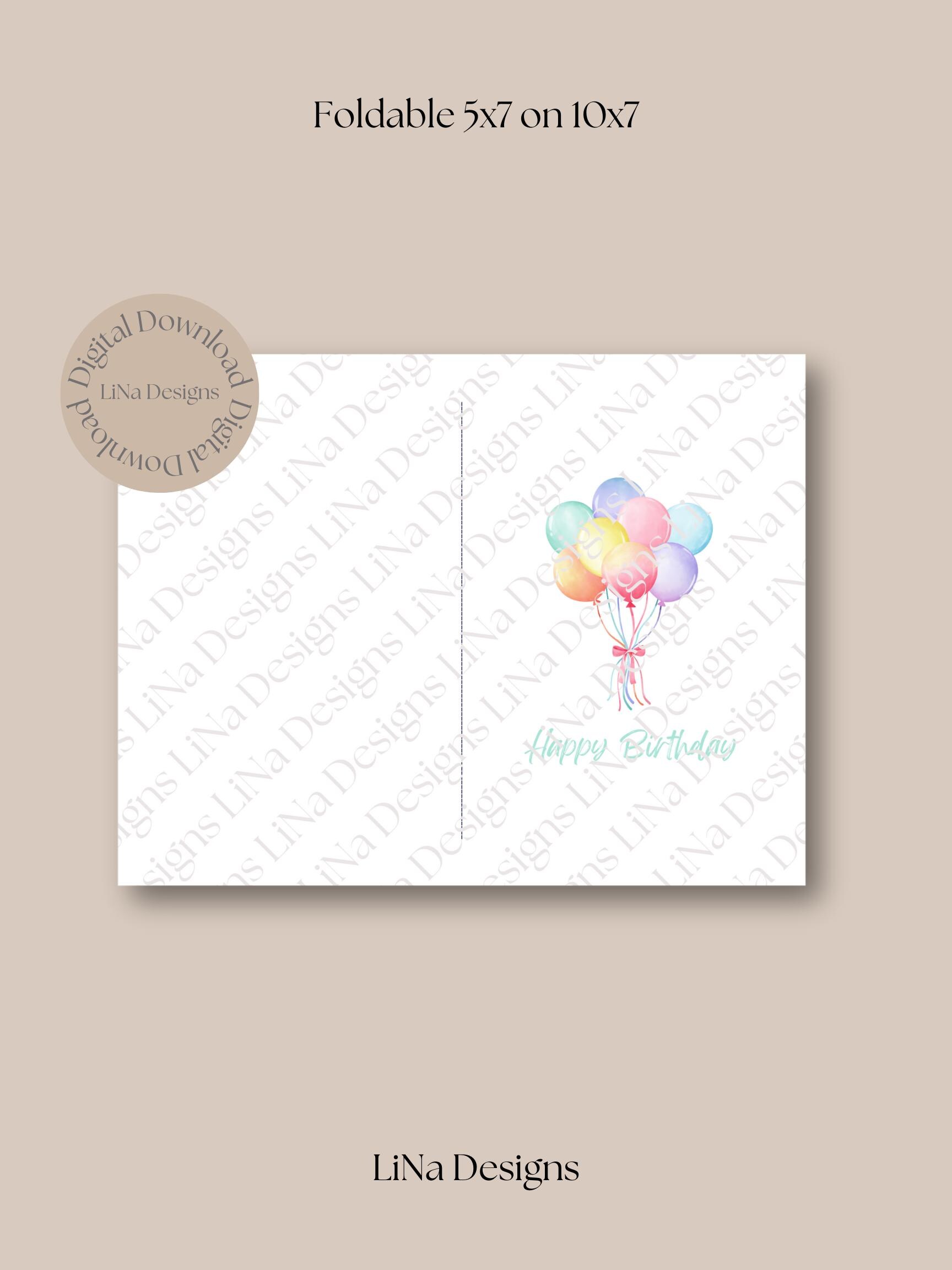 Printable Birthday Card, Happy Birthday, Cute Balloon Card, Green ...