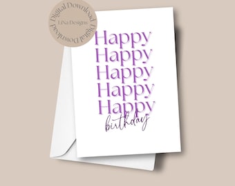 Printable Foldable Birthday Card HAPPY BIRTHDAY Purple - Etsy