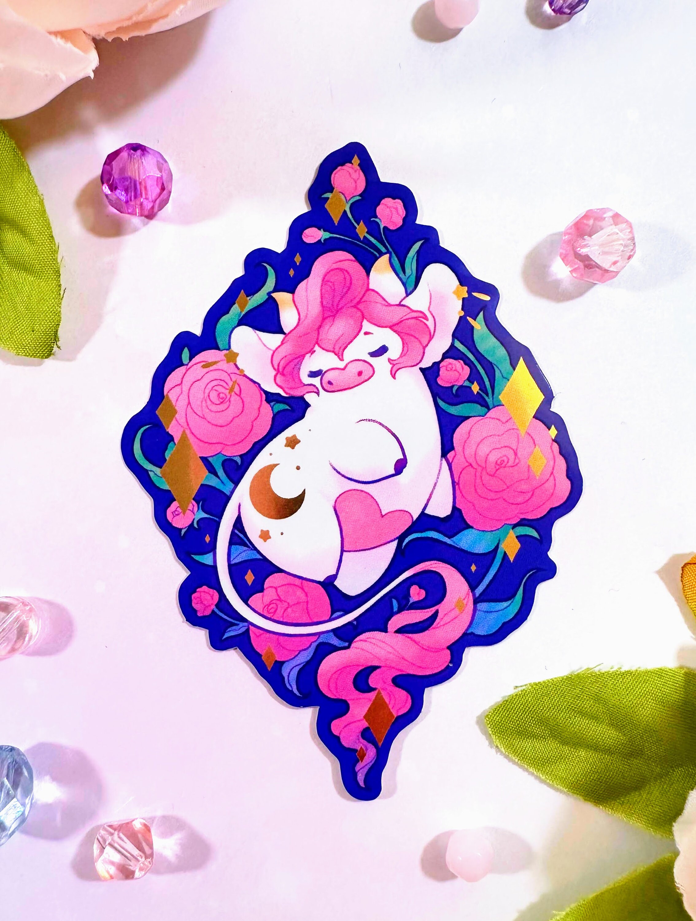 Fancy Moo Cute Pink Cow Vtuber Mirror Vinyl Sticker - Etsy UK