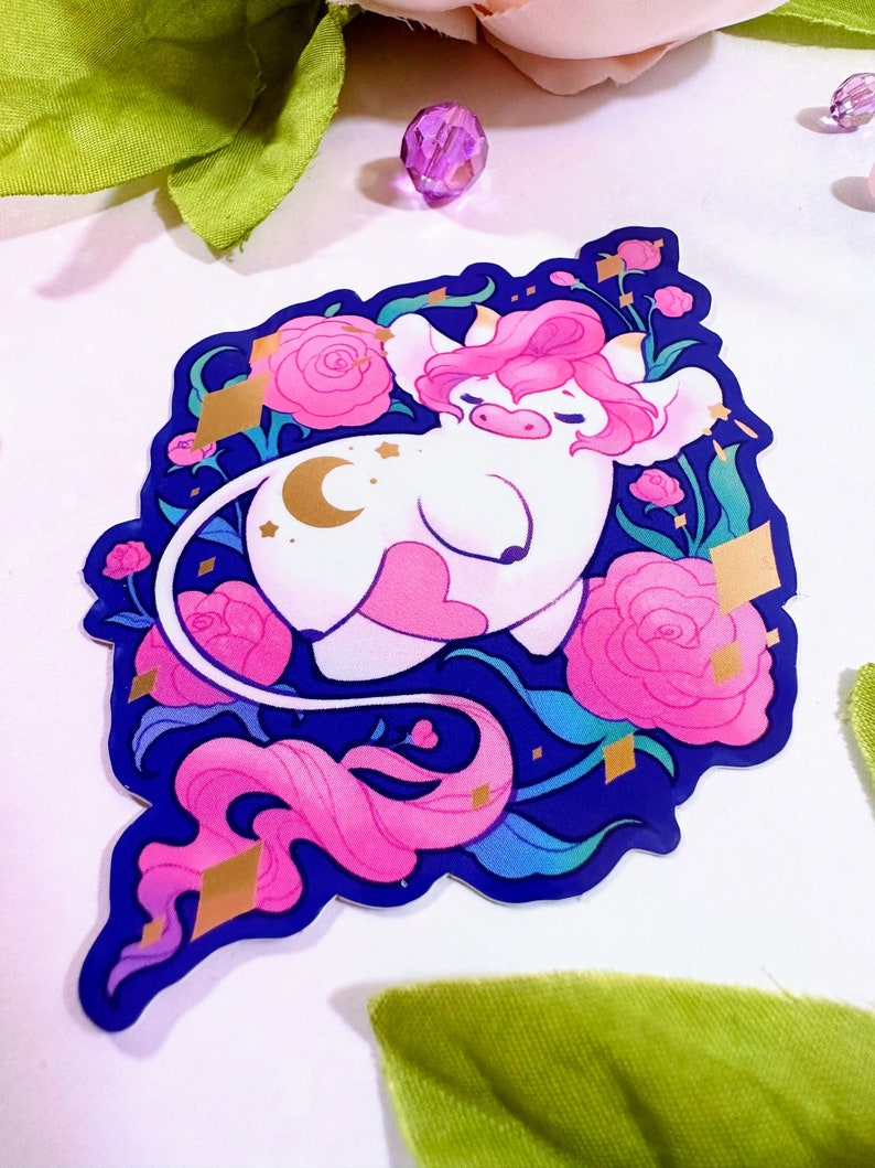 Fancy Moo Cute Pink Cow Vtuber Mirror Vinyl Sticker - Etsy