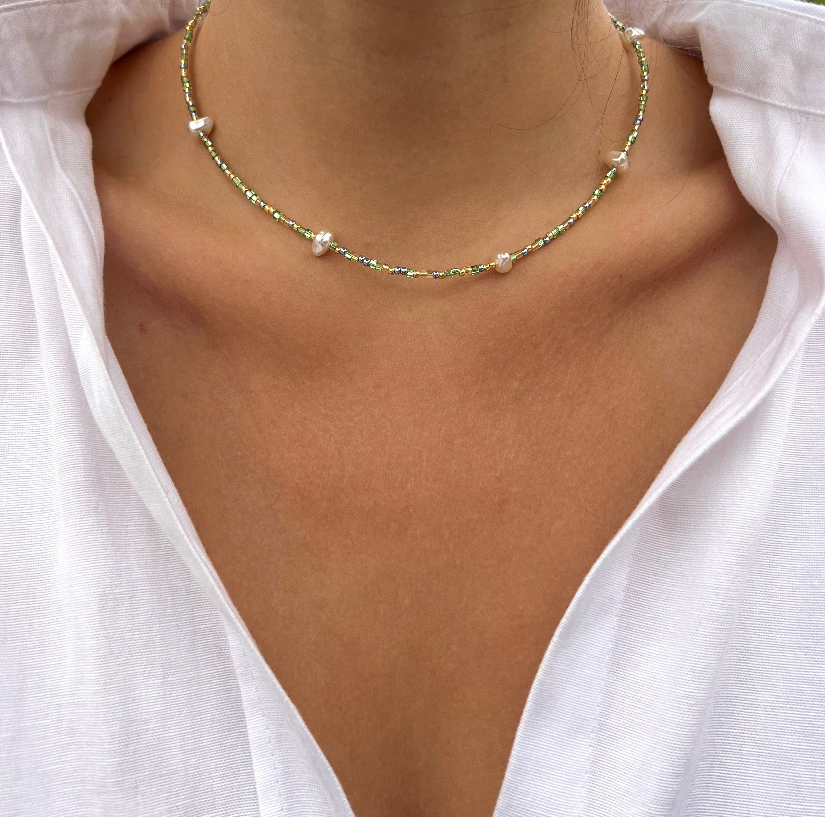 Beaded Necklace. Crystal Necklace. Bead Choker. Dainty Necklace. Pearl ...