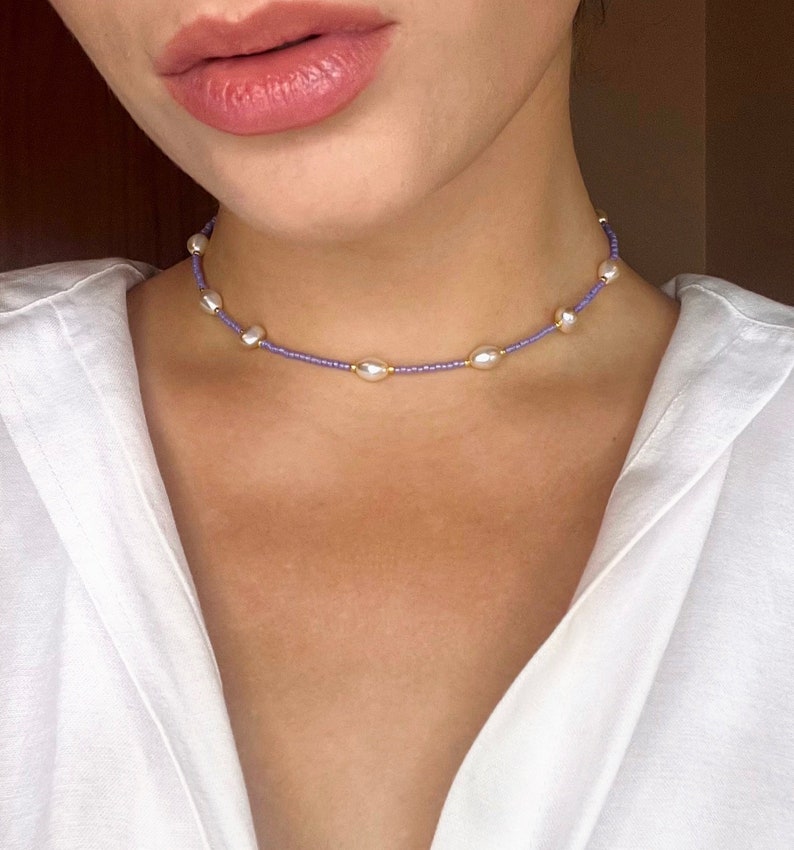 Beaded Necklace. Beaded Chain Necklace. Gift for Her. Dainty Necklace ...